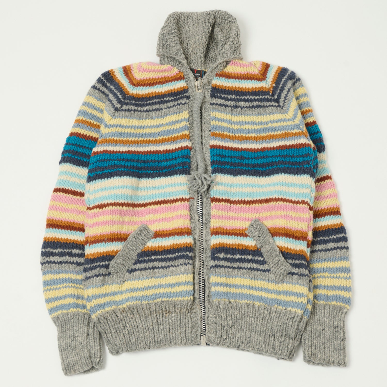 Chamula Merino Wool Multi Stripe Zip Through Cardigan - Pearl Grey/Mul – SON OF A STAG