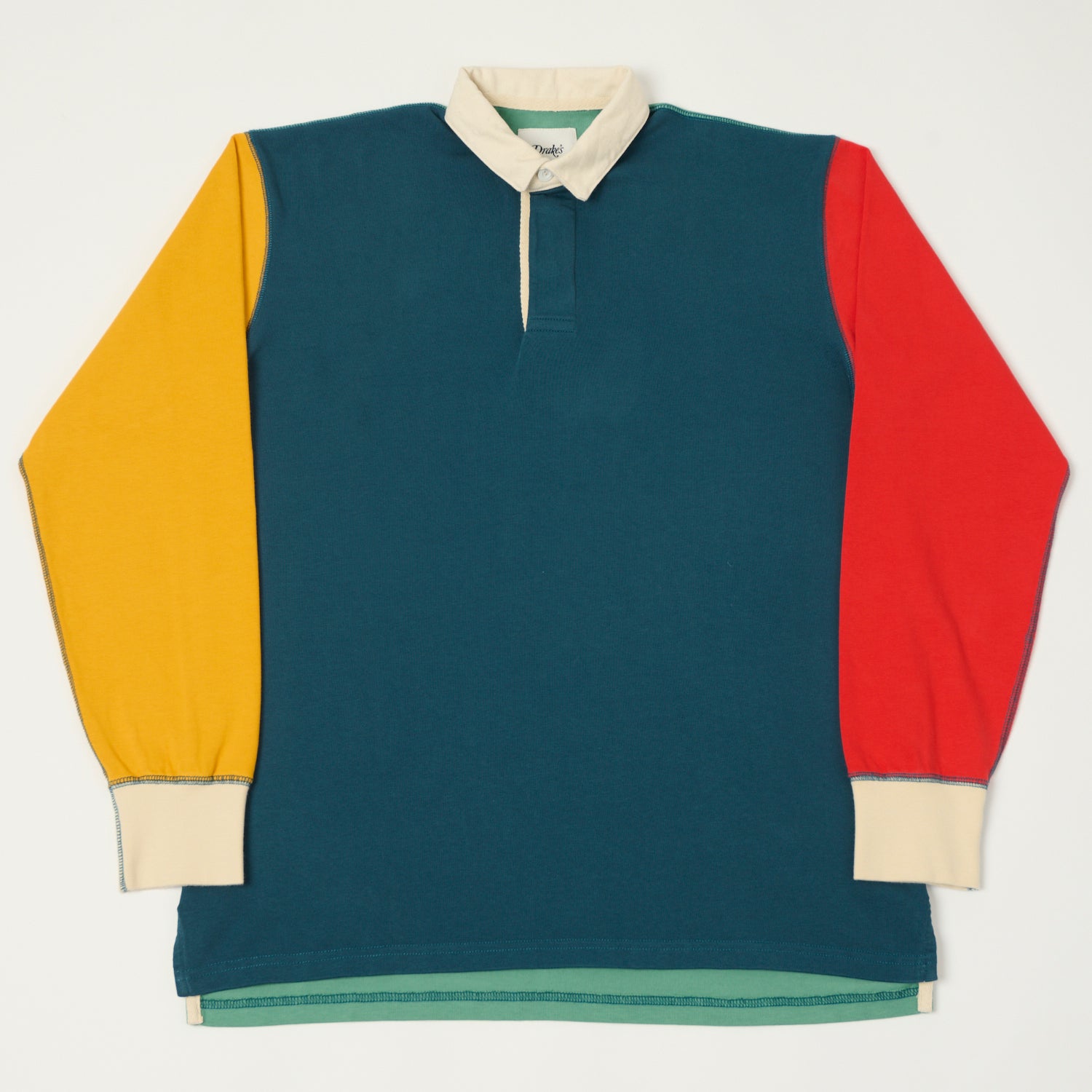 Drake's Colour Block L/S Rugby Shirt - Navy/Yellow/Red/Green | SON OF A ...
