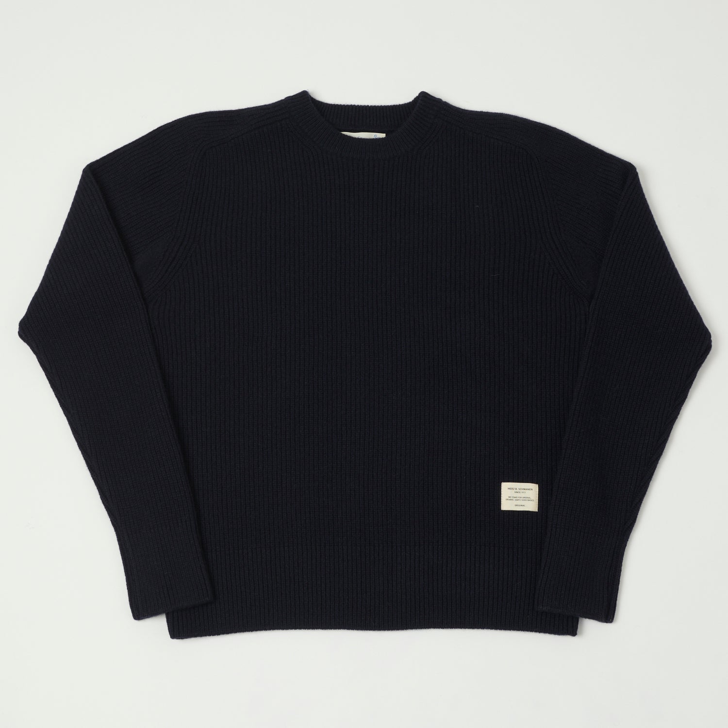 Merz b. Schwanen Wool Cashmere Ribbed Knit Pullover - Dark Navy | SON ...