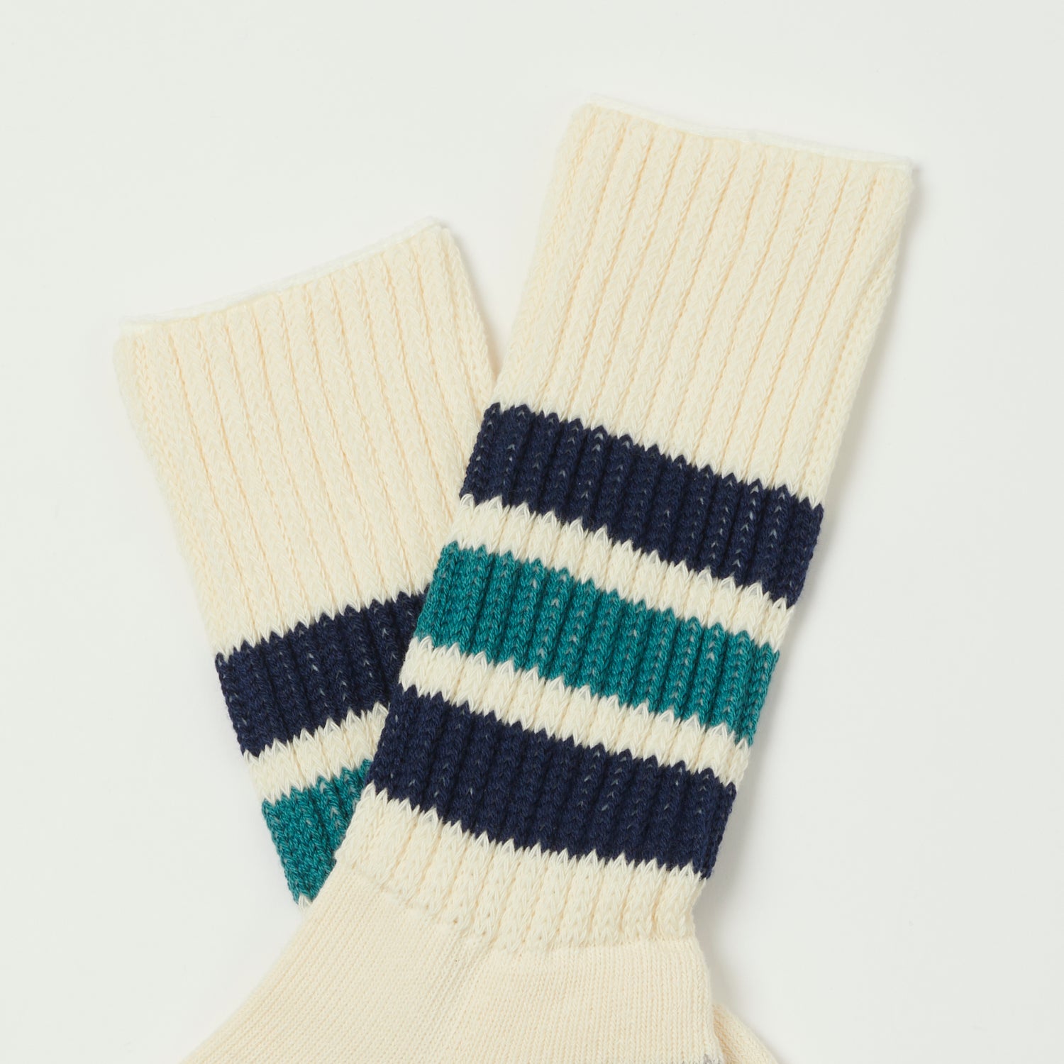 RoToTo Coarse Ribbed Oldschool Crew Sock - Navy Blue/New Green | SON OF ...